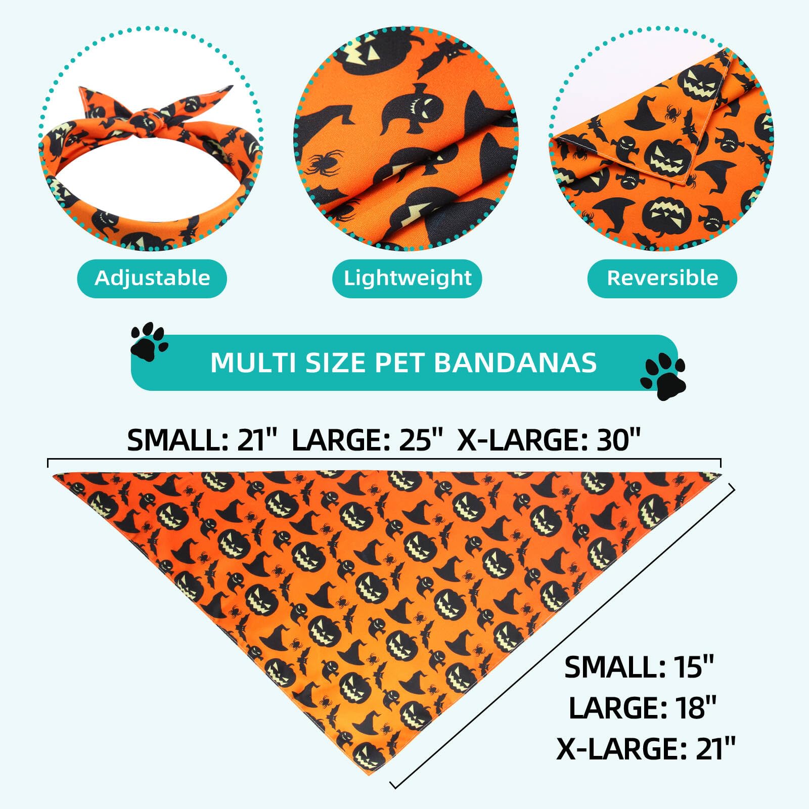 Gofshy Halloween Dog Bandana XLarge -1 Pack, Premium Durable Triangle Reversible Dog Scarf, Adjustable Puppy Bandana Bib Handkerchief for Girl or Boy Dog Large