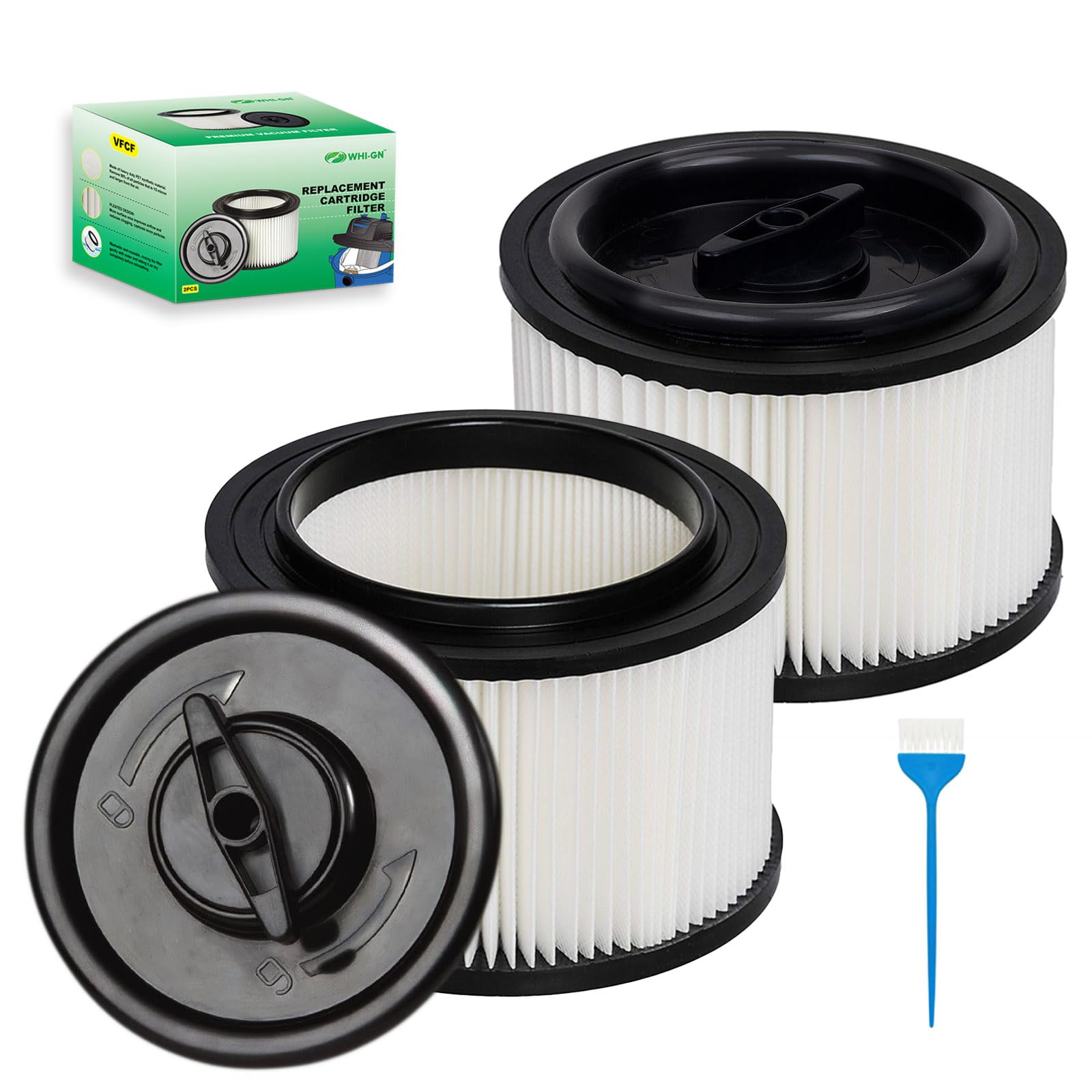 2 Pack VFCF Cartridge Filter & Retainer, compatible with Vacmaster 4 gallon Wet/Dry Vacuums model# VF408, Professional model# VF410P, and Cleva Industrial model# VF408B