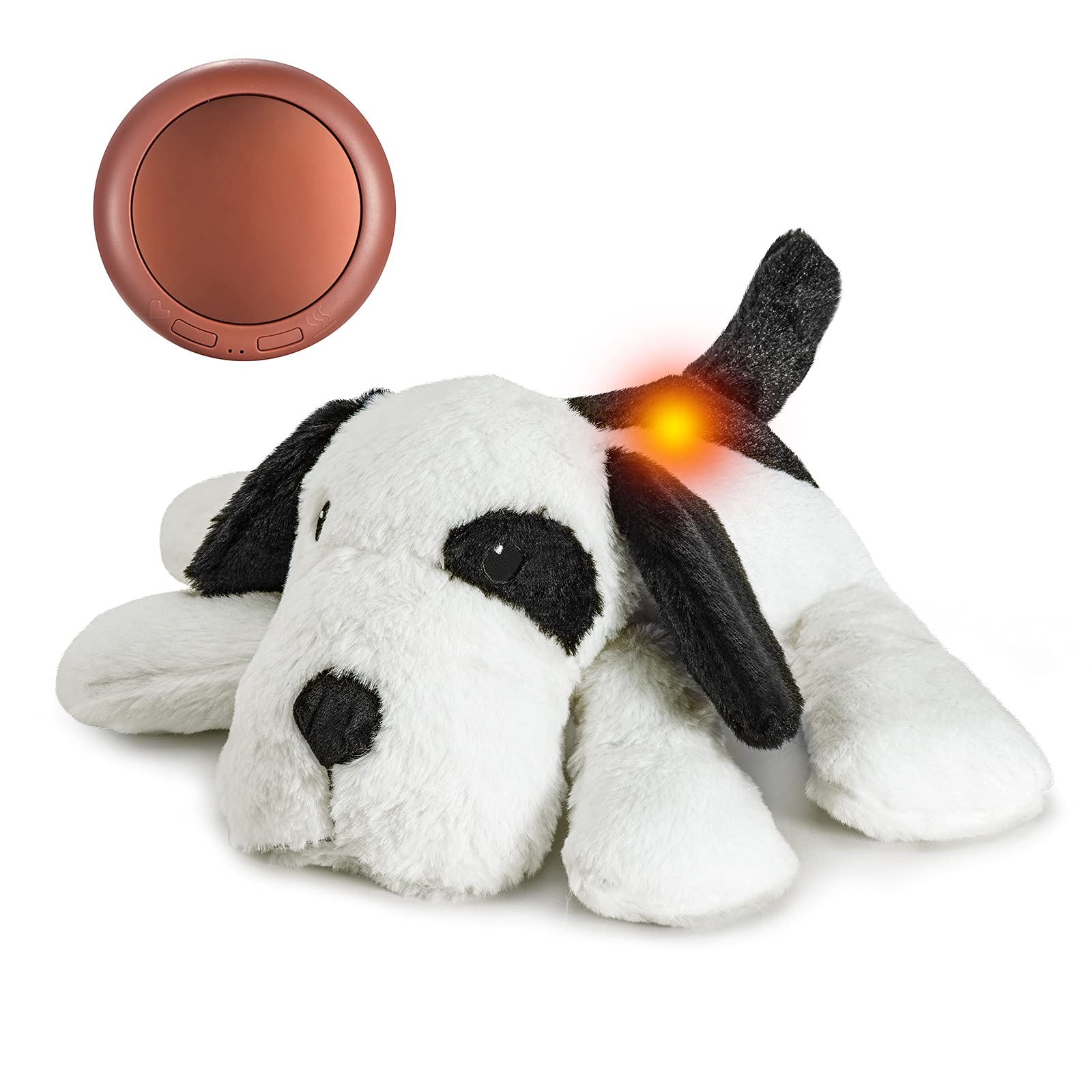 Moropaky Heartbeat Toy Warm Heat Heartbeat Stuffed Animal for Dog Anxiety Relief Toy Dog Calming Toy for Puppy Behavioral Aid Training Sleep Aid Puppy Soothe Cuddle Comfort Toy, Black & White