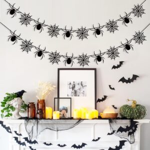 Uniwish Felt Spider Spiderweb Banner Garland Halloween Spider Web Decorations Outdoor Indoor Home Decor Spooky Themed Birthday Party Supplies Photo Props