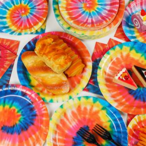 50 Guests Tie Dye Plates and Napkins Party Supplies Tie Dye Party Decorations Disposable Tableware Set Tie Dye Birthday Dinnerware Favor for Kids Girls Baby Shower Birthday Party Graduation, 200PCS