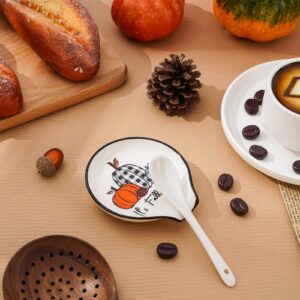 Whaline Fall Spoon Rest Plaid Pumpkin Ceramic Spoon Holder Seasonal Sauce Dishes Farmhouse Fall Thanksgiving Coffee Spoon Holder Ring Dish for Stove Top Cooking Utensil Kitchen Office Decor