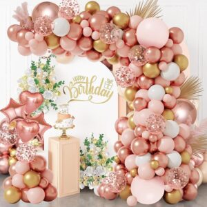 rose gold balloon garland arch kit,pink and gold white rose gold confetti latex balloons for baby shower wedding birthday graduation anniversary bachelorette party decorations…