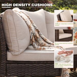 PHI VILLA Patio Furniture Sectional Sofa Set of 2 Seat Outdoor Wicker Couch Armless Sofa with Cushion for Front Porch, 2 x Armless Sofa, Beige