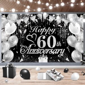 rumia 60th anniversary decorations black silver happy 60th banner 60th diamond wedding for 60th anniversary, party 72.8x43.3 inches a818l1b1