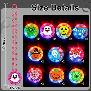 AMENON 20 Pcs Halloween Party Favors for Kids, 10 Styles LED Light Up Necklaces Halloween Toys Gifts Spider Ghost Glow in the Dark Trick or Treat Toys Party Supplies Halloween Treat Goodie Bag Fillers