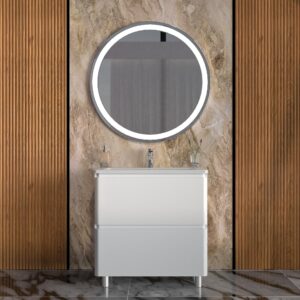 Modern Free Standing Bathroom Vanity with Washbasin | Comfort White High Gloss Collection | Non-Toxic Fire-Resistant MDF-28-No Mirror