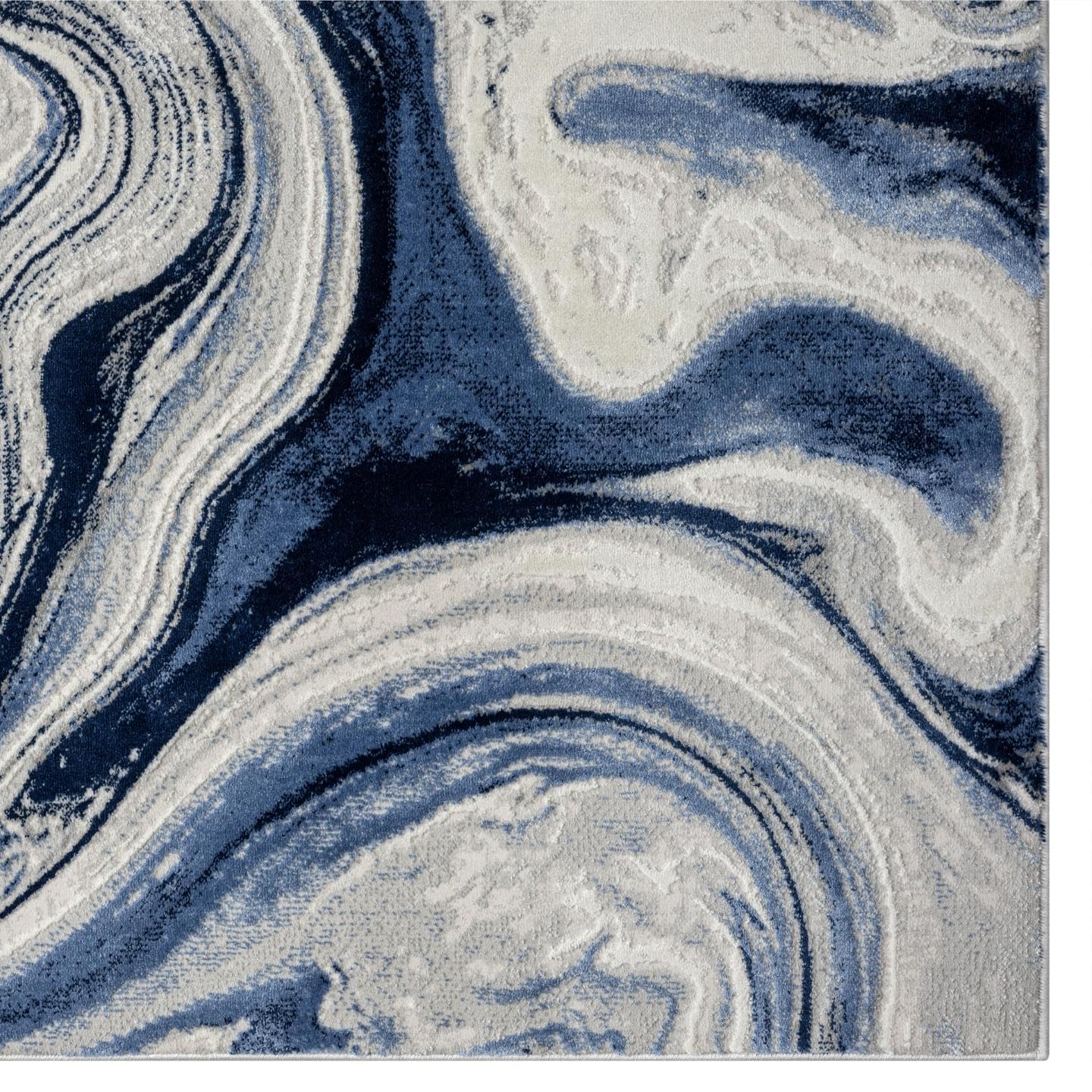 LUXE WEAVERS Modern Abstract Marble Swirl Blue 5x7 Area Rug