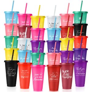 bokon 30 pcs employee appreciation gifts 24oz plastic cups with lids and straws thank you gifts for staff coworker reusable tumblers thank you cups for teacher nurse(appreciation)