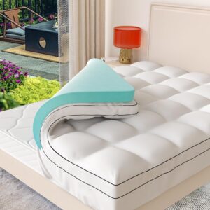 memory foam mattress topper queen size, dual layer 4 inch mattress pad,2 inch gel memory foam plus 2 inch pillow top cover with 8-21 inch deep pocket