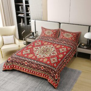 erosebridal pure cotton boho tribal duvet cover queen, retro exotic bedding set, vintage lattice bohemian comforter cover, red antique grid damask inspired medallion egyptian quilt cover