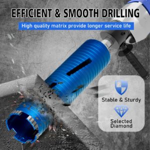 SALI Diamond Core Drill Bits 2" Diameter 10"/254mm Drilling Depth 5/8-11" Thread Core Bit Turbo Laser-Welded Segments for Cured Concrete with Rebar, Brick, Block, Masonry, Stone with Two Adapters