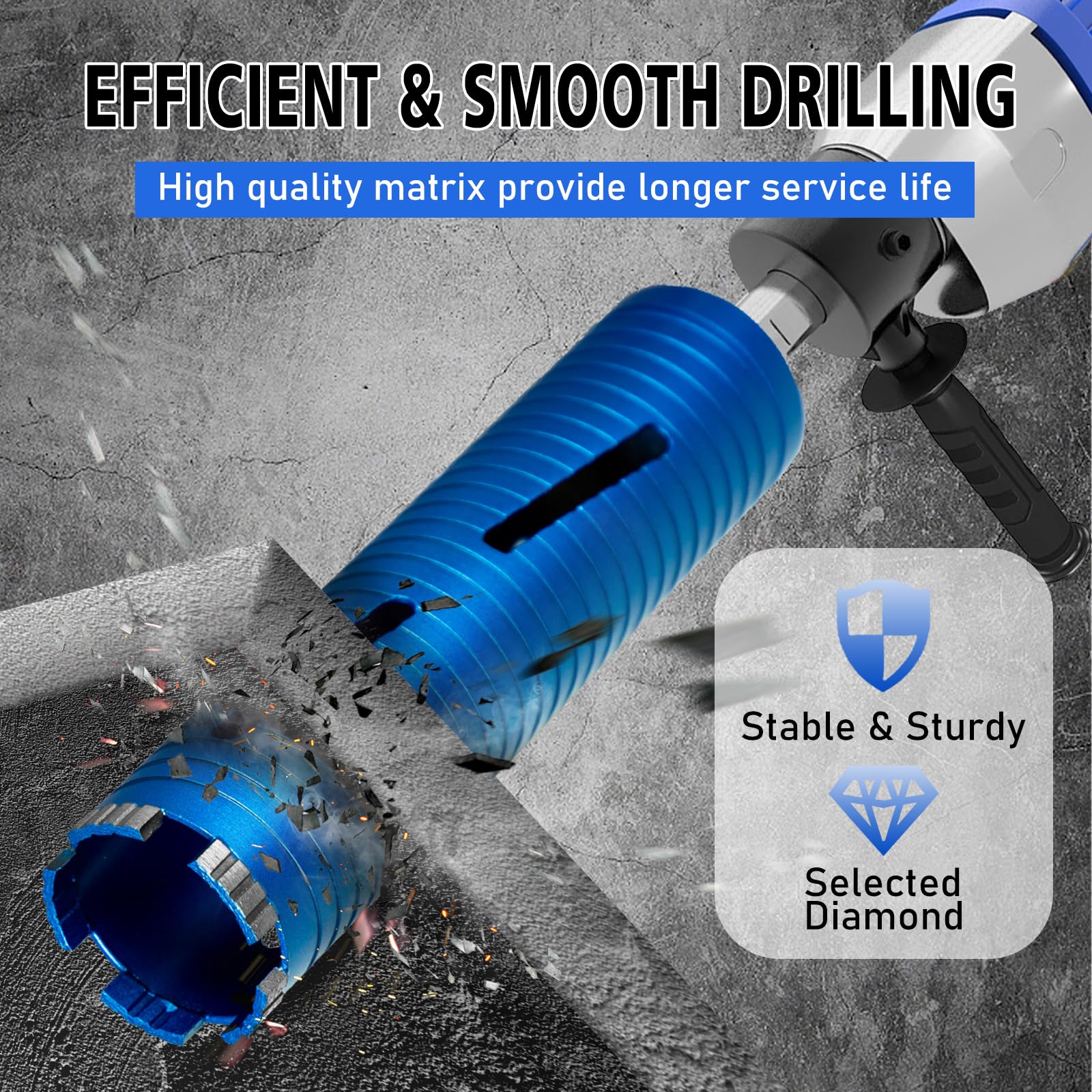 SALI Diamond Core Drill Bits 2" Diameter 10"/254mm Drilling Depth 5/8-11" Thread Core Bit Turbo Laser-Welded Segments for Cured Concrete with Rebar, Brick, Block, Masonry, Stone with Two Adapters