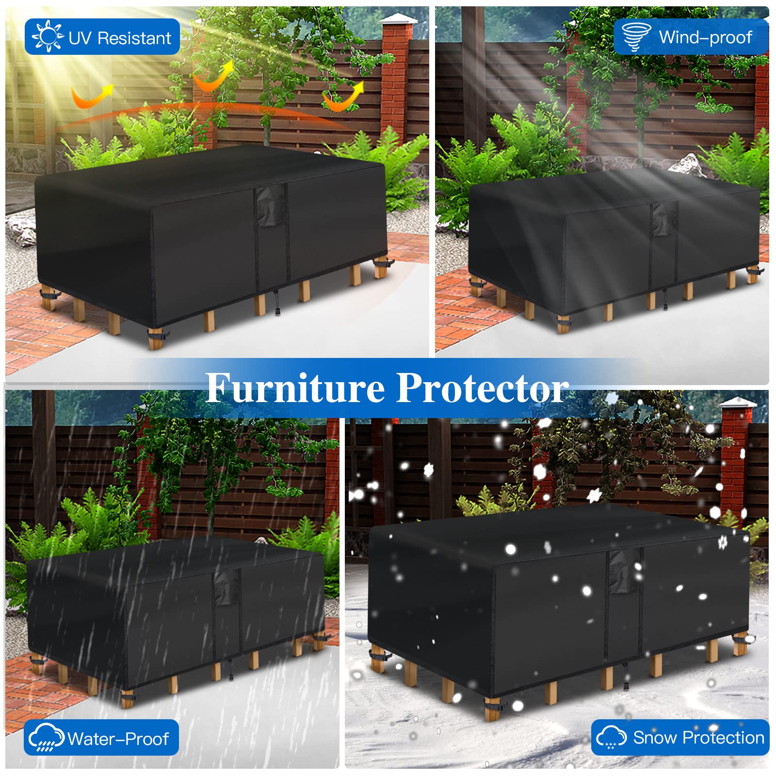 SUPERHOLD Outdoor Coffee Table Cover - Waterproof Rectangular Patio Coffee Table Cover (48L x 26W x 18H inches, Black) Outdoor Small Side Table Cover Patio Furniture Covers for Outdoor Furniture