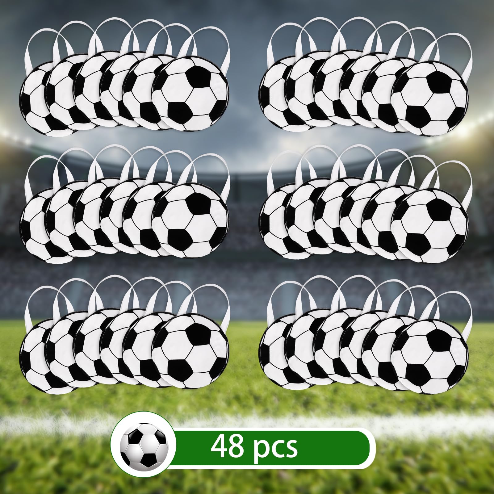 Aoriher 48 Pcs Sport Party Favor Bags 9.84x9.84'' Soccer Baseball Non Woven Sport Themed Party Goody Candy Bags for Sport Theme Party for Kids(Soccer)