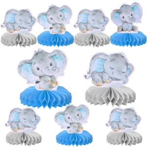 6 pcs blue elephant honeycomb table centerpiece it's a boy baby shower table toppers centerpieces decro for elephant theme gender reveal baby shower birthday party table decorations supplies