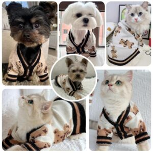 ABRRLO Small Dog Sweaters Cute Bear Dog Cardigans Clothes for Small Medium Dogs Boy Girl Puppy Cat Knitting Cardigan Outfits Dog Winter Coats Warm Pet Dog Clothes Soft Knitwear Apparel (Beige,L)