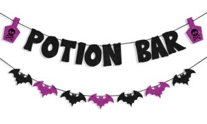 uniwish potion bar banner black and purple bat bunting halloween decorations hocus pocus witches party supplies decor halloween potion bar sign