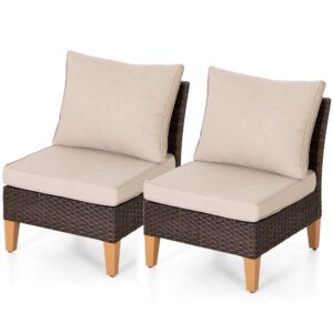 phi villa patio furniture sectional sofa set of 2 seat outdoor wicker couch armless sofa with cushion for front porch, 2 x armless sofa, beige