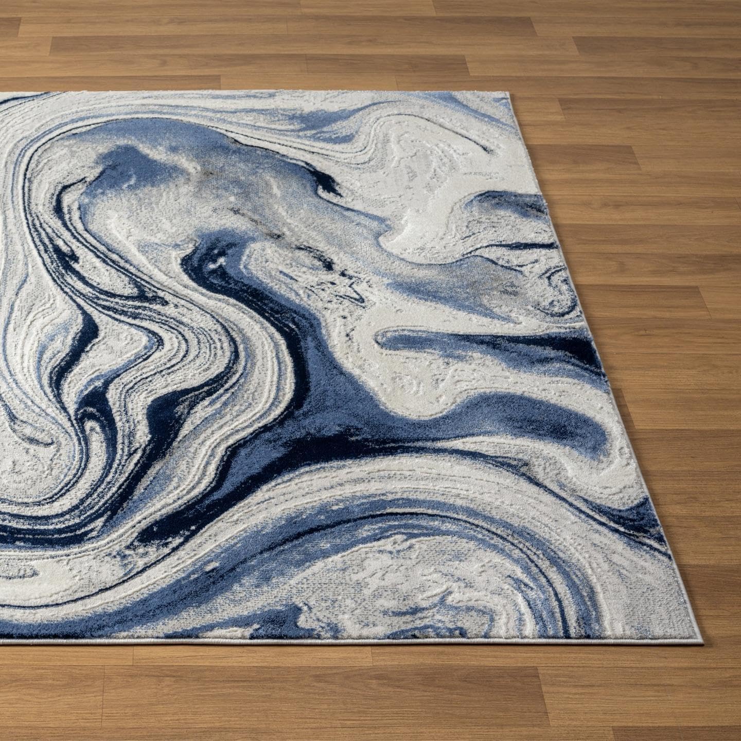 LUXE WEAVERS Modern Abstract Marble Swirl Blue 5x7 Area Rug