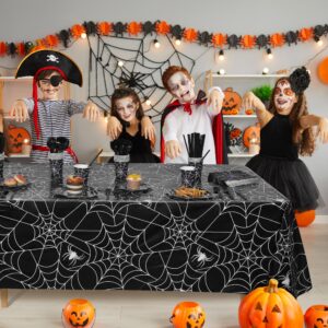 durony 201 Pieces Halloween Spider Web Party Supplies Tableware Set Including Halloween Spiderweb Disposable Paper Plates Cups Napkins Knives Forks Spoons Straws Tablecloth Serves for 25