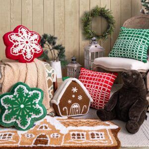 Phantoscope Christmas Rug, Gingerbread House Shaped Area Rug, Non-Slip Ultra Soft Microfiber Door Mat Plush Christmas Decorative Rug for Living Room Bedroom, Beige, 20 x 47 inches