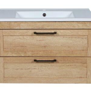 Modern Wall-Mounted Bathroom Vanity with Washbasin | Palm Beach Teak Natural Collection | Non-Toxic Fire-Resistant MDF-68 (34+34)-Omega Collection 40"