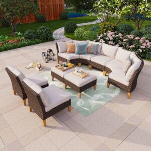 PHI VILLA Patio Furniture Sectional Sofa Set of 2 Seat Outdoor Wicker Couch Armless Sofa with Cushion for Front Porch, 2 x Armless Sofa, Beige