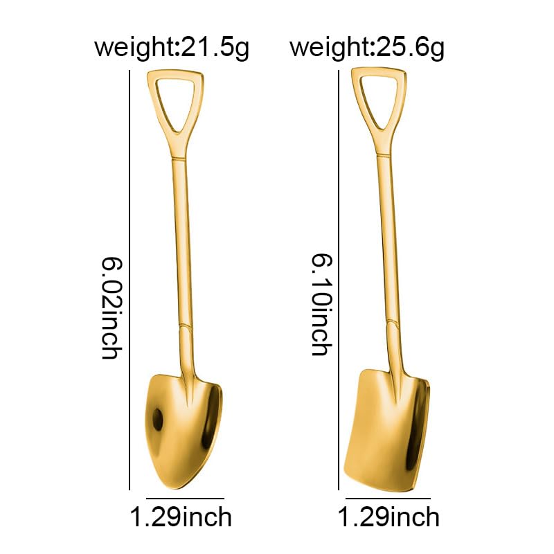 Golden Shovel Spoons for Desserts Coffee Tea Shovel Spoon Set Grapefruit Spoons Set of 2 Flat Watertermelon Ice Cream Spoons Gifts for Ice Cream Lovers House Warming Gifts for New Home Couples