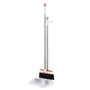 broom with dustpan combo set, brooms indoor 360° rotatable standing storage buckle type brooms and dustpan set with scraping teeth deep cleaning suitable for home