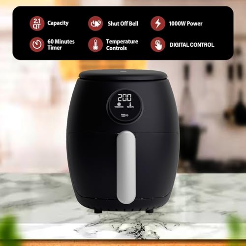 Belaco Air Fryer, 2.1Qt Digital Display, Rapid Air Circulation, Air Fryers, 60 Min Timer, Small Air Fryer, Adjustable Temperature, Dishwasher Safe Basket BEL-AF-02