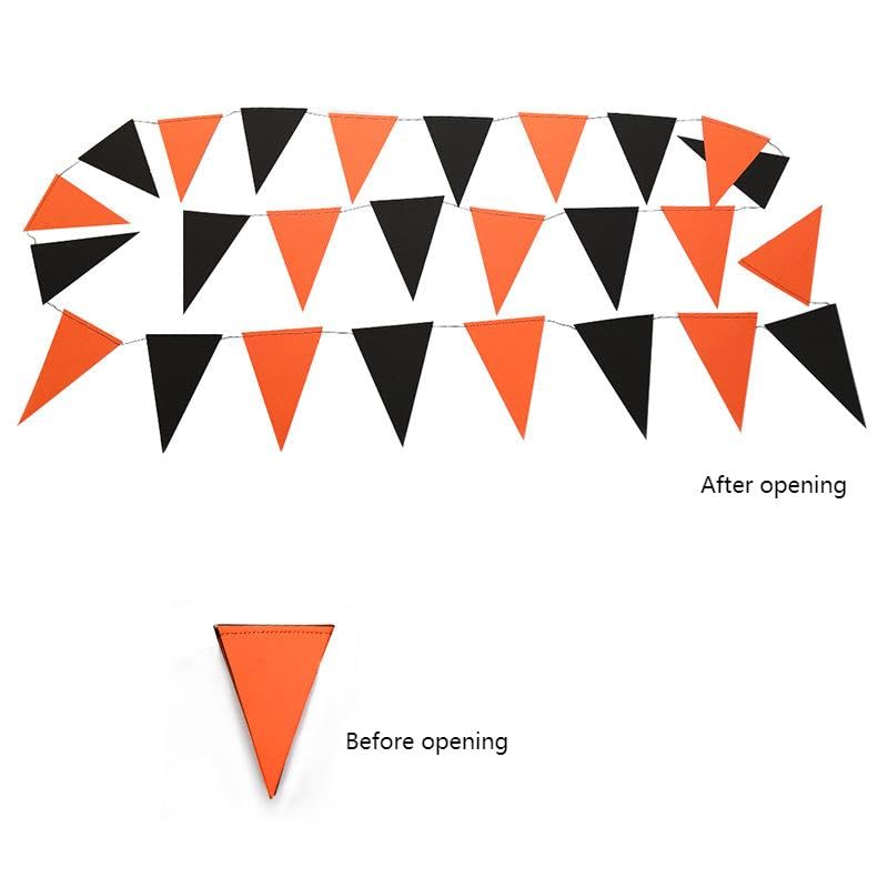 JEYE Orange Black Pennant Banner Paper Triangle Flag Hanging Streamer Halloween Garland Backdrop Party Decoration for Halloween Graduation Thanksgiving Decor(Pack of 2, 20ft in Total)