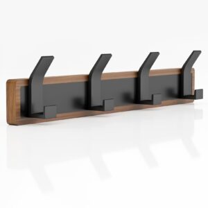 fatasty coat rack wall mount-solid walnut wall coat rack with 4 black aluminum wall hooks for hanging coats, backpacks, bags, towels. coat hooks wall mount for entryway, bathroom, bedroom