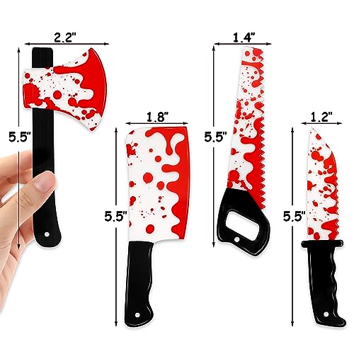 Huray Rayho Blood Splatter Knife Cake Toppers Horror Halloween Acrylic Cake Decorations for Spooky Killer Birthday Party Supplies Set of 4 Scary Crime Scene Decorations