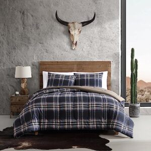 wrangler- twin duvet cover set, reversible bedding set with matching sham(s), yellowstone inspired, casual home décor (city flats plaid blue, twin)