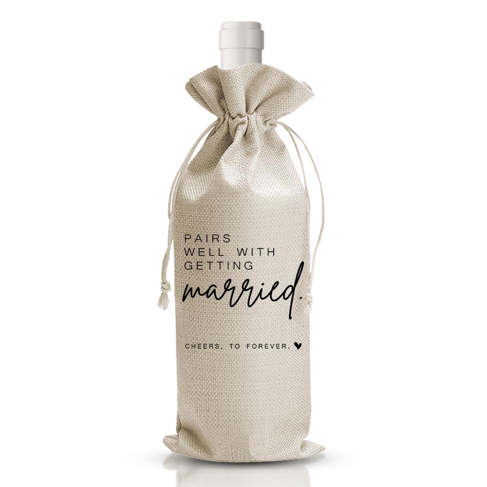 Wedding Wine Gift Bag Married Gift for Bride Groom Bridal Shower Gifts Wine Bag Engagement Wedding Party Decorations Supplies Newlywed Gift Honeymoon Gifts, 1 Pcs Burlap Wine Bottle Cover Bag - DL366