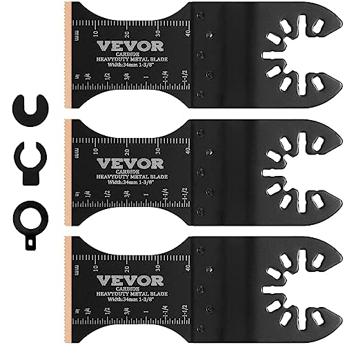 VEVOR 3PCS Carbide Oscillating Tool Blades, Universal Quick Release Oscillating Saw Blades, Multitool Tool Blades for Hard Material, Metal, Nails, Bolts, Fit Dewalt Milwaukee Hitachi Chicago