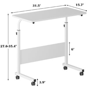 DlandHome Rolling Desk Adjustable Standing Desk, Mobile Side Table 31.4 Inches w/Wheels Adjustable C Table Movable Portable Laptop Computer Stand for Bed Sofa,White