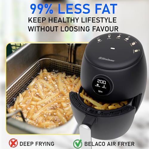 Belaco Air Fryer, 2.1Qt Digital Display, Rapid Air Circulation, Air Fryers, 60 Min Timer, Small Air Fryer, Adjustable Temperature, Dishwasher Safe Basket BEL-AF-02