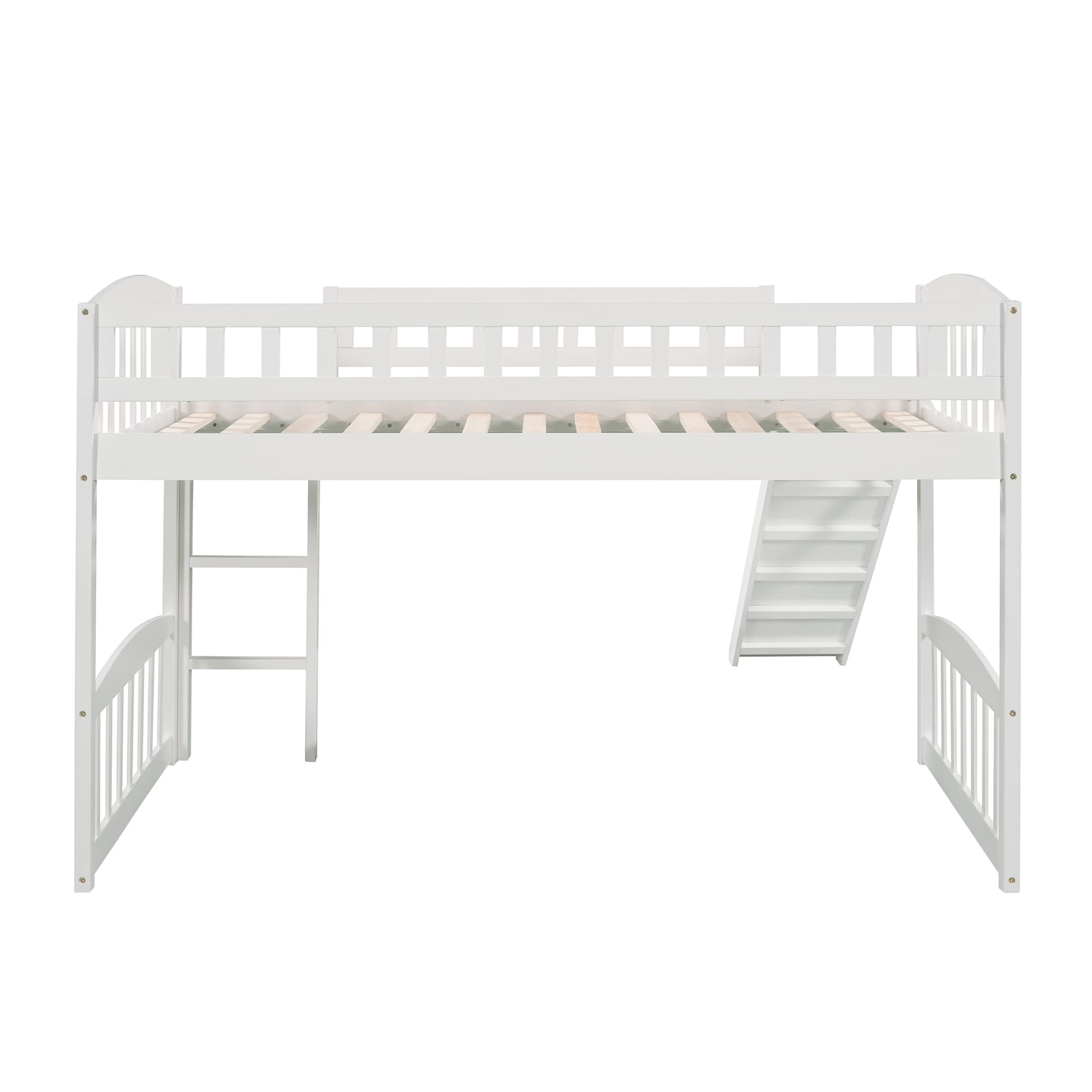 Harper & Bright Designs Twin Size Low Loft Bed with Slide and Ladder, Junior Loft Bed Wood Kids Loft Bed with Slide for Girls Boys,No Box Spring Needed,White