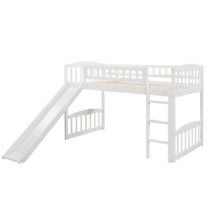 Harper & Bright Designs Twin Size Low Loft Bed with Slide and Ladder, Junior Loft Bed Wood Kids Loft Bed with Slide for Girls Boys,No Box Spring Needed,White