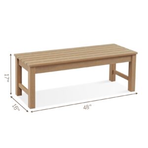 EFURDEN Outdoor Bench, 2-Person Outdoor Dining Bench, Backless Poly Lumber Garden Bench, All Weather Bench Suitable for Patio and Garden, Teak Color