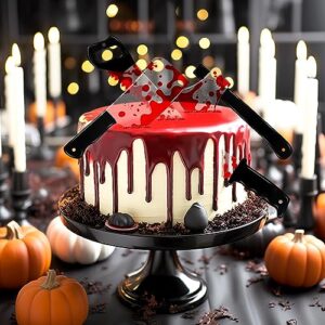 Huray Rayho Blood Splatter Knife Cake Toppers Horror Halloween Acrylic Cake Decorations for Spooky Killer Birthday Party Supplies Set of 4 Scary Crime Scene Decorations