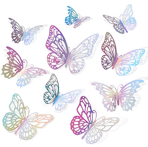 72 PCS Laser Butterfly Decorations, 3D Butterfly Decoration with 3 Styles 3 Sizes, Removable Butterfly Wall Decor Stickers (Laser)