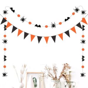 JEYE Orange Black Pennant Banner Paper Triangle Flag Hanging Streamer Halloween Garland Backdrop Party Decoration for Halloween Graduation Thanksgiving Decor(Pack of 2, 20ft in Total)