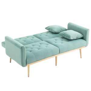 Accent Sofa, Tufted Loveseat Sofa, Convertible Sofa Bed with Two Pillow, Sleeper Sofa Couch with Metal Legs and Adjustable Backrest, Modern Recliner Sofa for Living Room, Bedroom, Offices, Mint Green