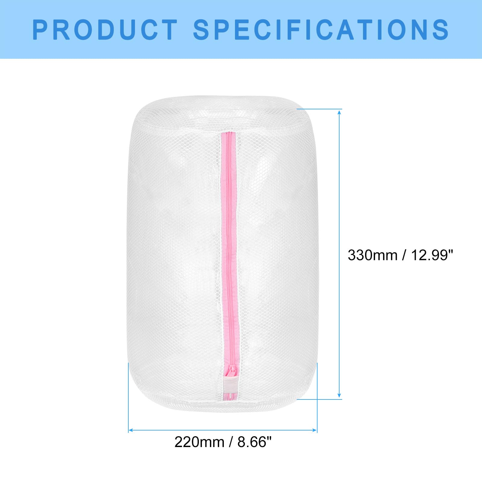 uxcell 3Pcs Shoes Washing Bag, 8.7 x 13 Inch Cylinder Mesh Laundry Bags for Washing Machine Wash Sneakers, Slippers, Delicate, Underwear, White/Pink