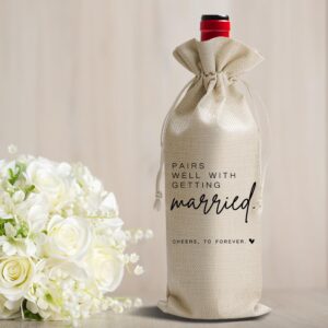 Wedding Wine Gift Bag Married Gift for Bride Groom Bridal Shower Gifts Wine Bag Engagement Wedding Party Decorations Supplies Newlywed Gift Honeymoon Gifts, 1 Pcs Burlap Wine Bottle Cover Bag - DL366