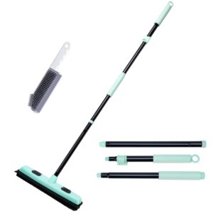 daliper rubber broom pet hair remover with squeegee, 52.3 inches long handle fur sweeper with small detailing lint brush to fluff carpet rug tile hardwood floor