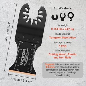 VEVOR 3PCS Carbide Oscillating Tool Blades, Universal Quick Release Oscillating Saw Blades, Multitool Tool Blades for Hard Material, Metal, Nails, Bolts, Fit Dewalt Milwaukee Hitachi Chicago